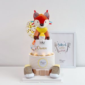 Premium Personalised Sensory Fox Diaper Cake | Personalised Baby Gift ...