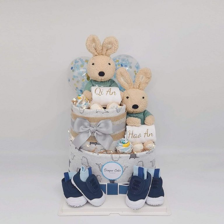 Twin Diaper Cake (Boy + Boy) | Personalised Baby Gift Shop Singapore ...